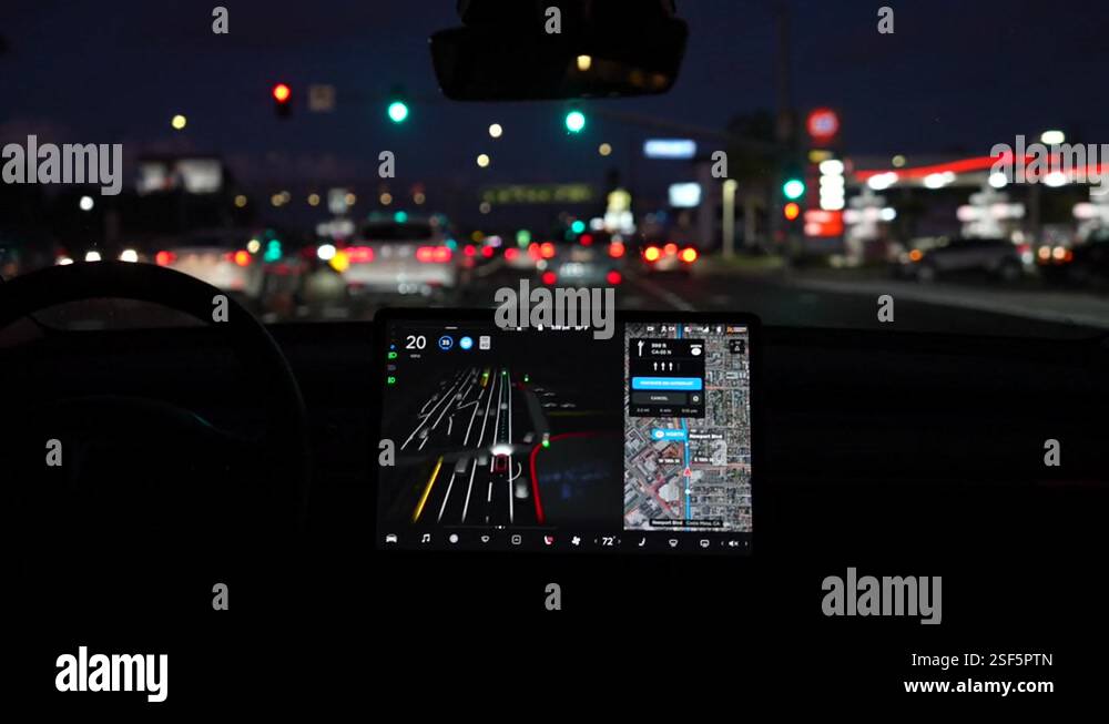 Interior of fully autonomous electric car EV in full self driving ...