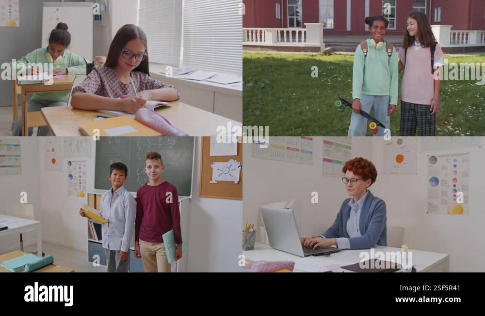 Split Screen of Kids and Teacher at School Stock Video Footage - Alamy