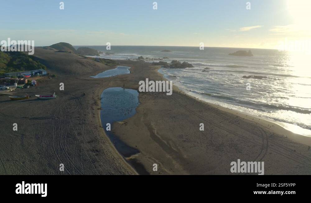 Matanzas Beach Sunset shot, famous wind surf sport, travel in drone ...