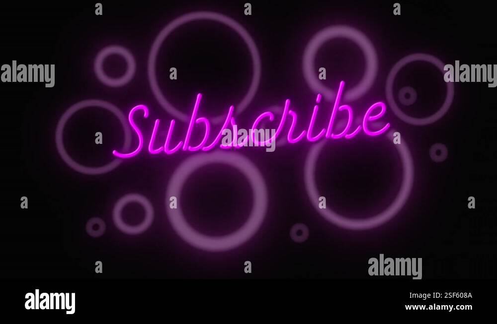 Animation of subscribe text over neon circles Stock Video Footage - Alamy
