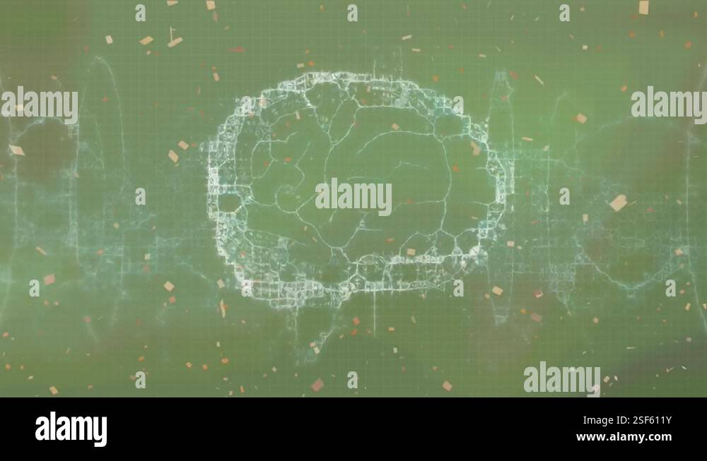 Animation of falling confetti over spinning brain Stock Video Footage ...