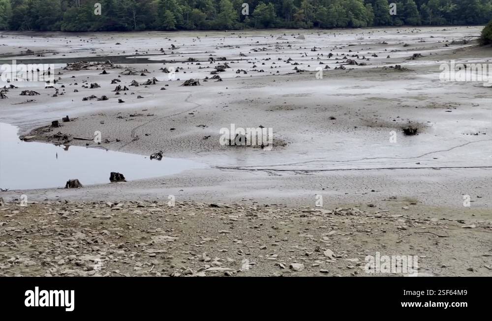 Drained lake due to dam failure off the Blue Ridge parkway in North ...