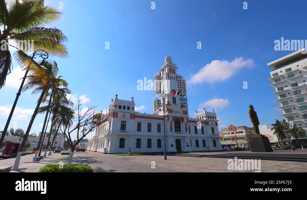 Panoramic view of Veracruz port wharf, ocean waterfront Malecon and ...
