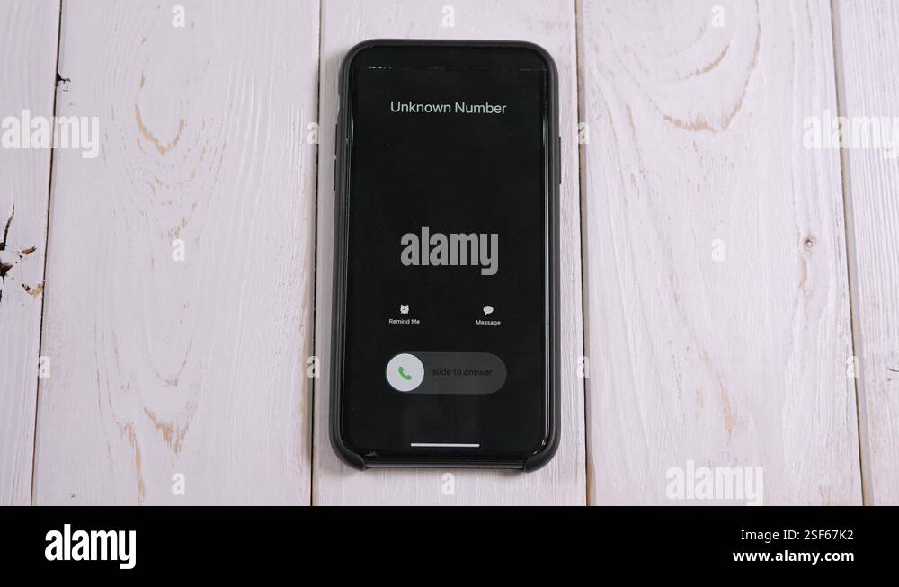 Close-up of an incoming call from an unknown number on the phone screen ...
