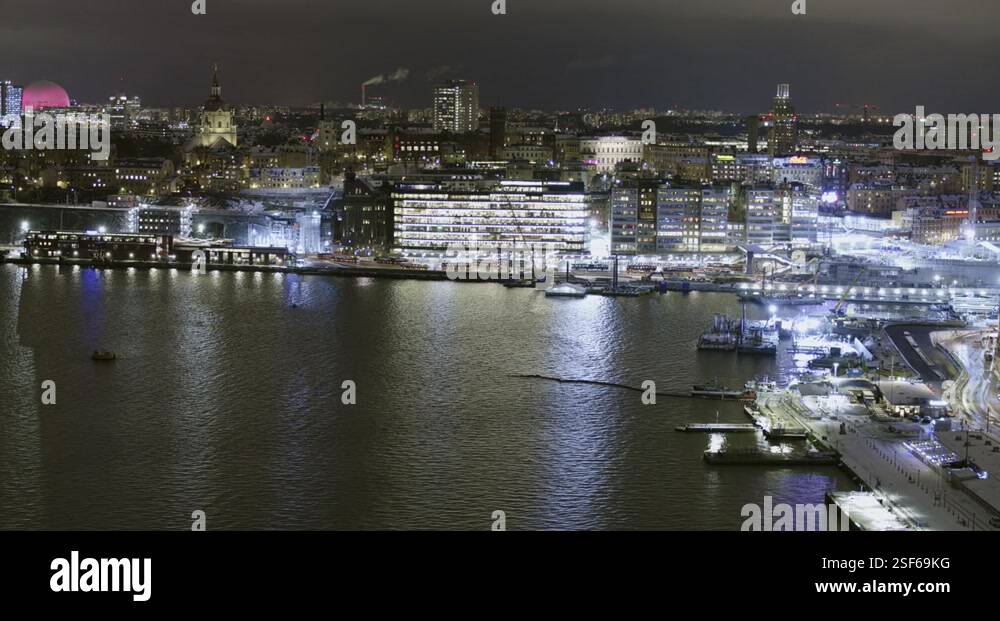 View over Slussen on wintry night Stockholm Sweden Stock Video Footage ...
