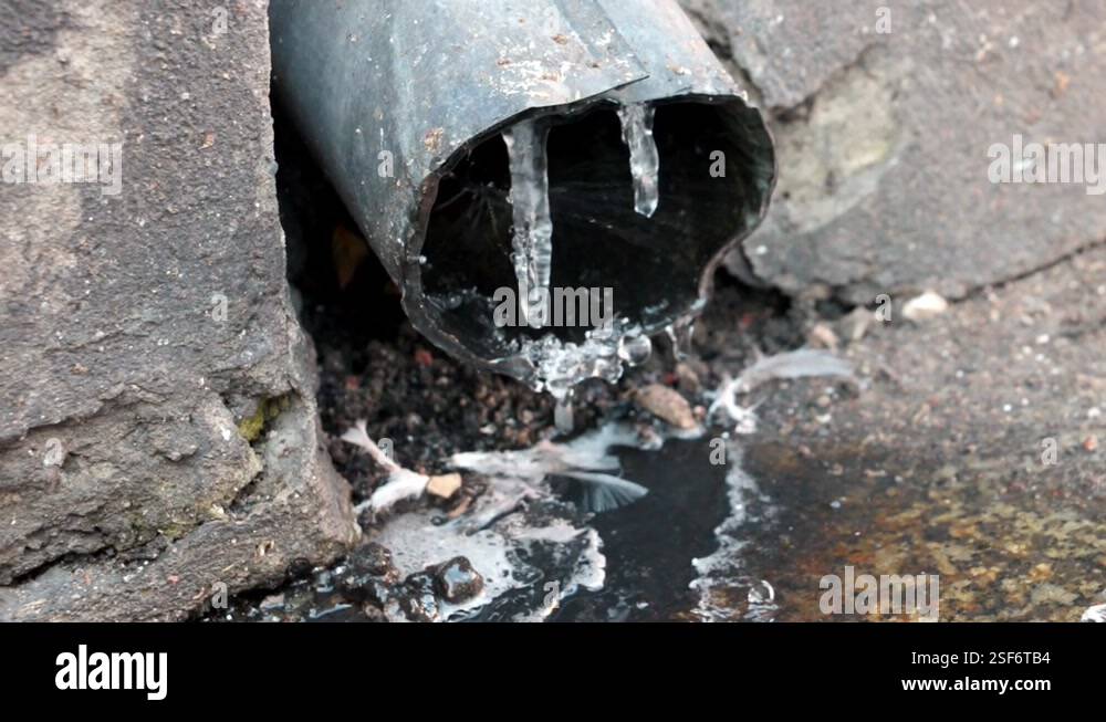 Water flows through the drain pipe. The suckers will melt. Spring is ...