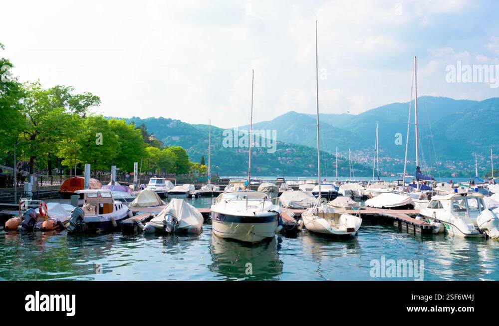 Port of Como, harbour and lakefront, a tourist destination on Lake Como ...