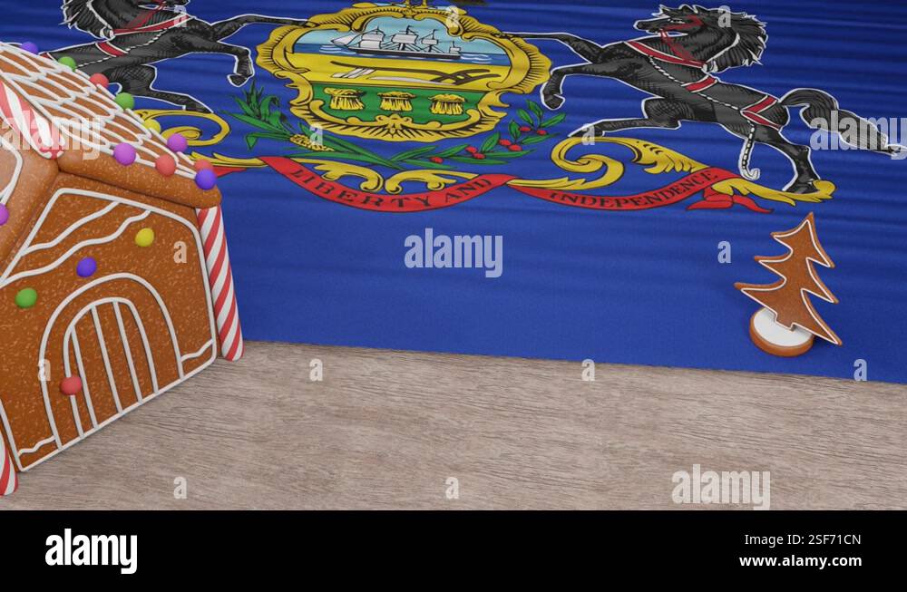Gingerbread house with the flag of Pennsylvania on the table Stock ...