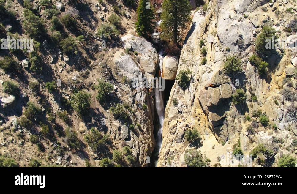 Aerial Panning Beautiful Shot Of Waterfall On Sunny Day, Drone Flying ...