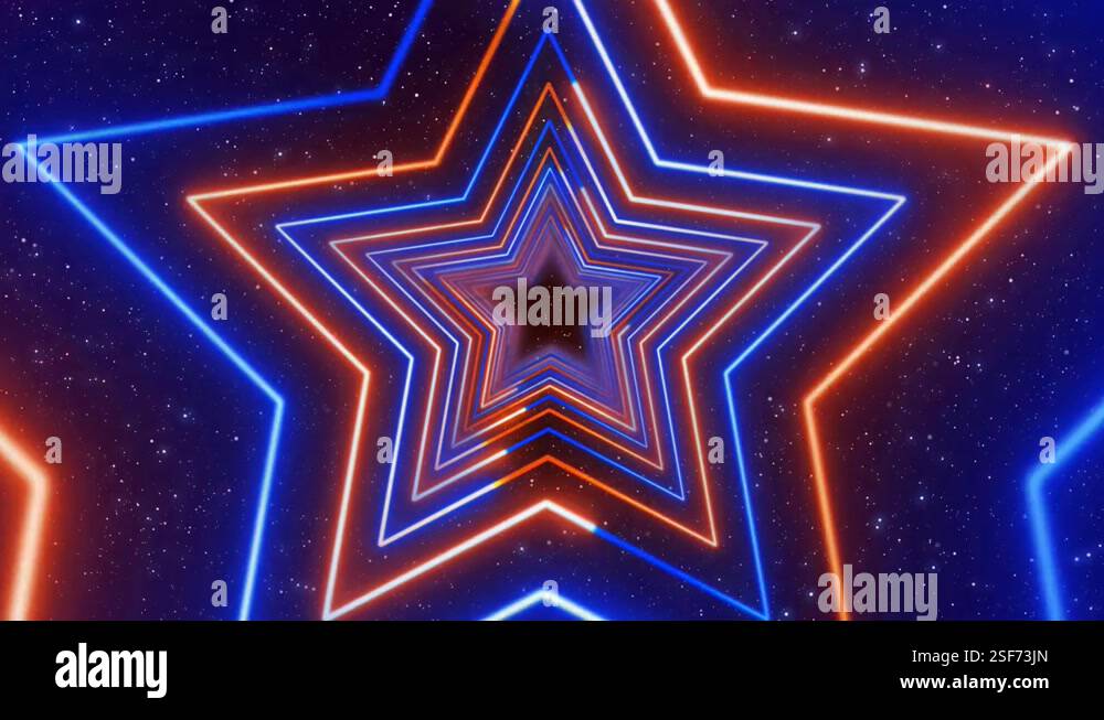 Futuristic Blue Orange Star Lines Neon Light Tunnel On Glitter Sparkle ...