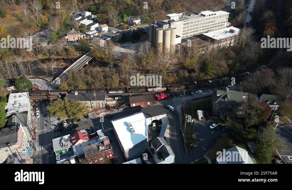 Ellicott City, Maryland, USA. Aerial View of Freight Train on Old Rail ...