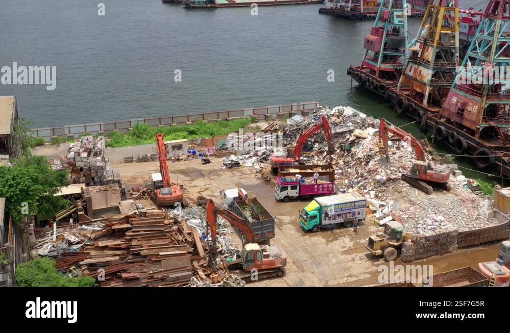 Yau Tong, Hong Kong 28 July 2021: Recycling scrap metal plant over ...