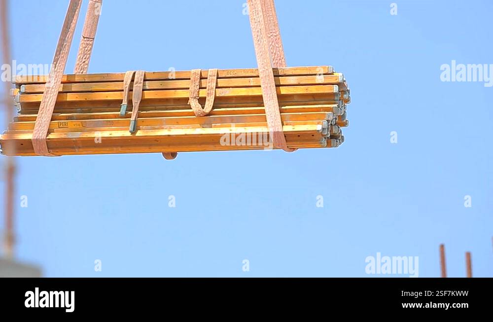The formwork is lifted on a crane. Formwork for creating reinforced ...