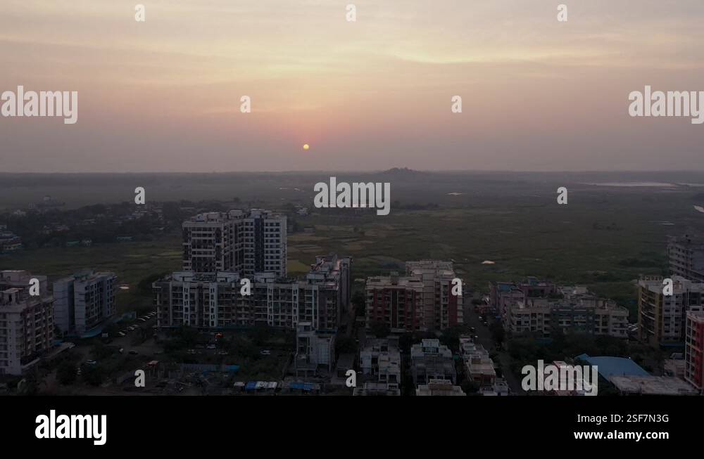 Golden Hour Sunset Over Residential Buildings In Vasai Near Mumbai City ...