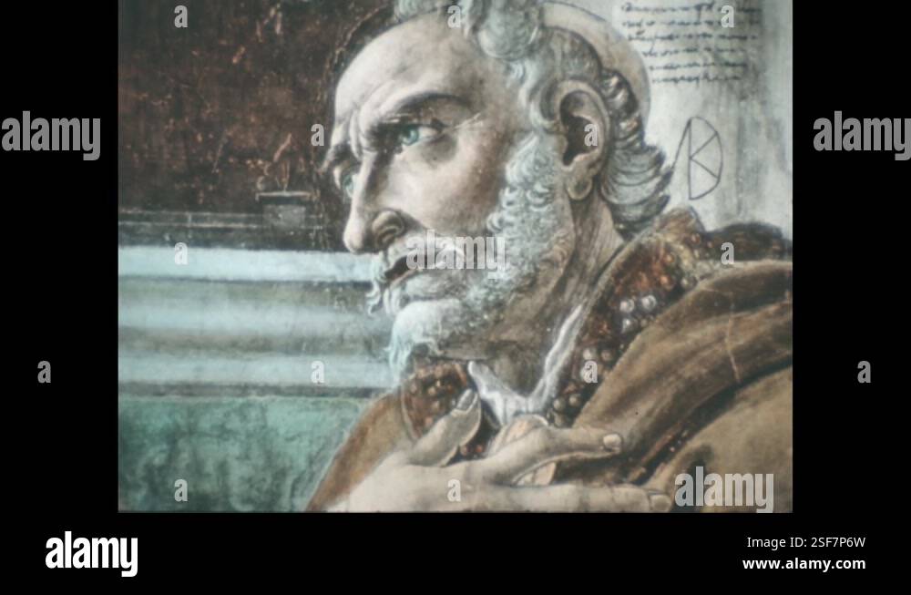 1960s: Writing on paper. Painting of man, zoom out. Exterior of Hagia ...