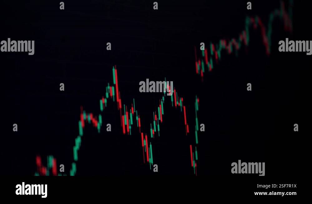 Trading Graphs With Numbers And Moving Indicators on a Dark Monitor ...