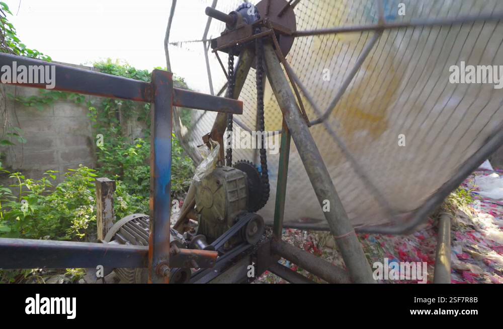Recycle machine with stack of different types of large garbage dump ...