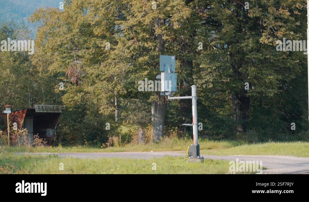Pan down from trees to railway track Stock Video Footage - Alamy