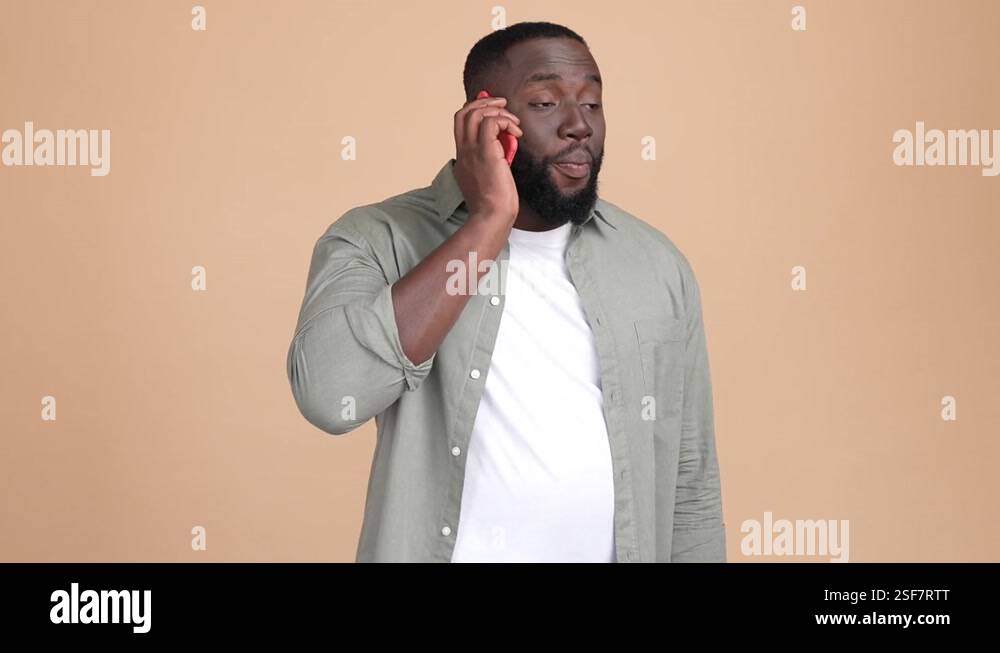 Guy rest relax answer friend device isolated pastel color background ...