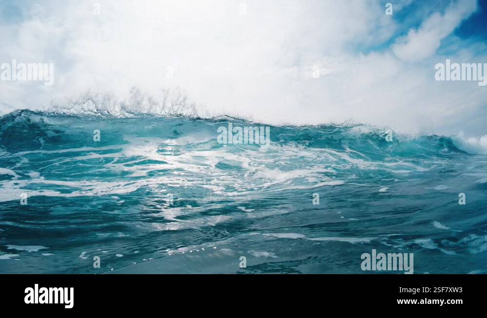 Ocean wave breaks at Sultans surf spot in Maldives. Tropical crystal ...