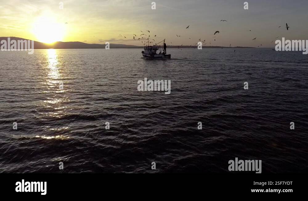 Sunset fishing boat 3 Stock Video Footage - Alamy