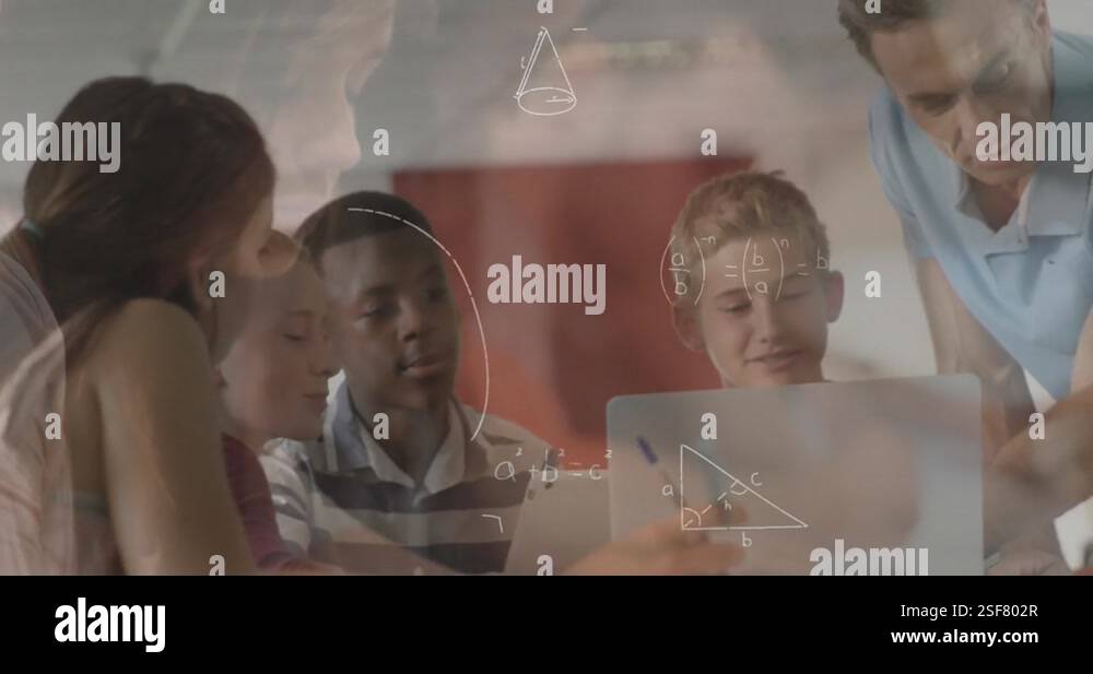 Animation of mathematical equations over school children and male ...
