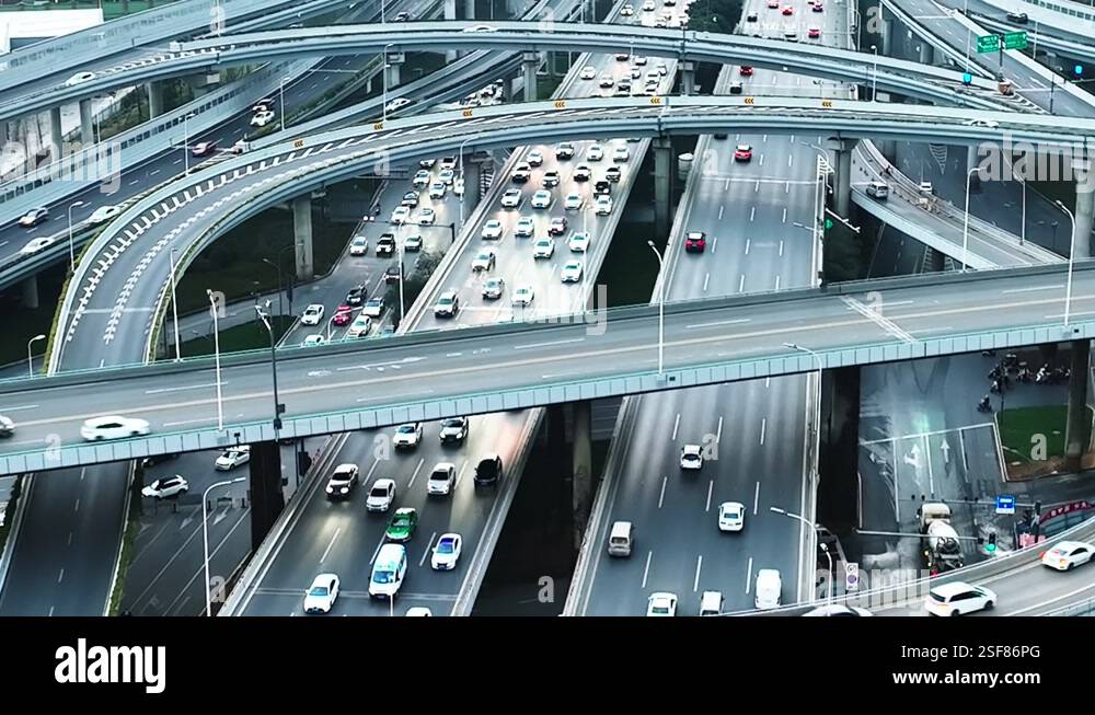 busy traffic on the crossover flyover multiple Roads, Bridges car ...