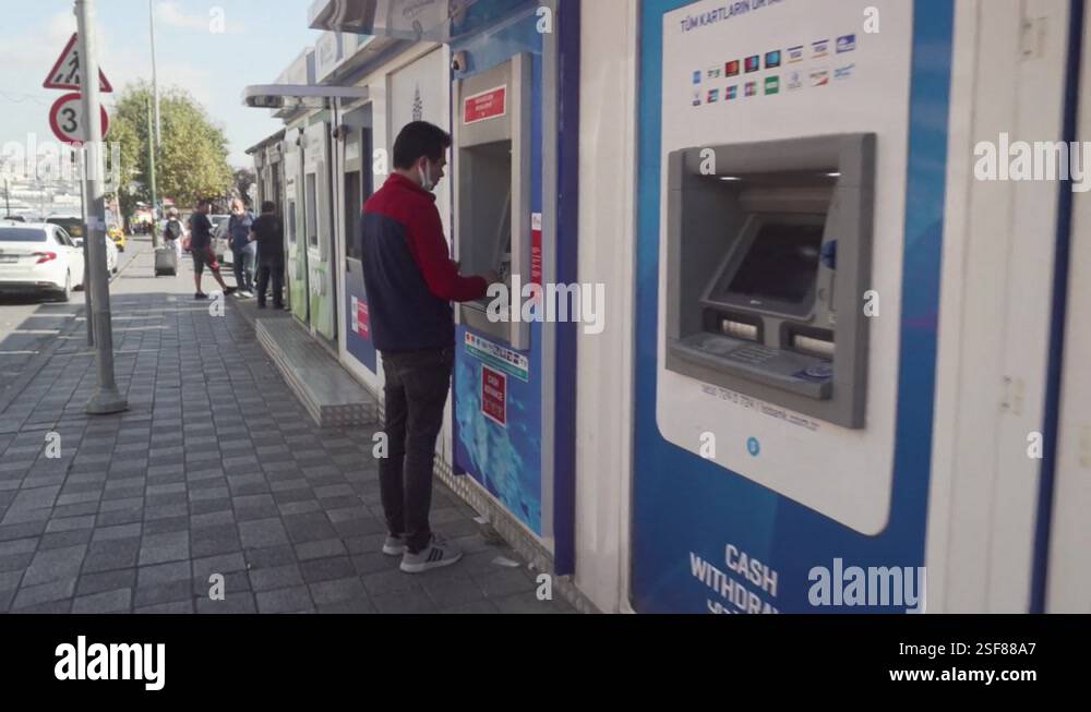 Row of ATMs. Istanbul street cash machines of different banks Stock ...