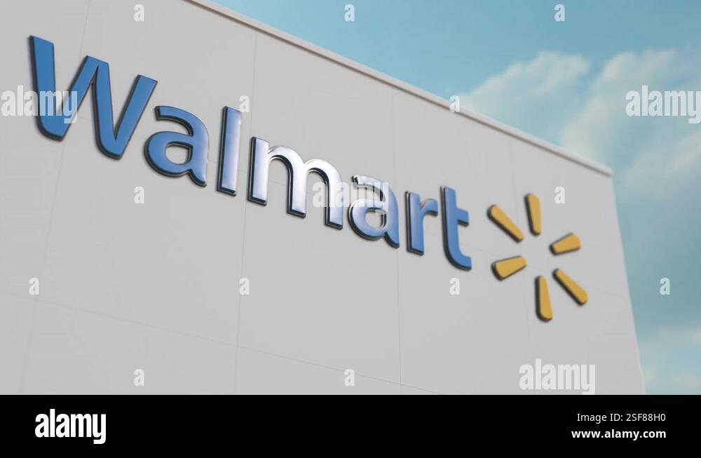 Walmart, Inc. logo on the wall. Editorial 3D animation Stock Video ...
