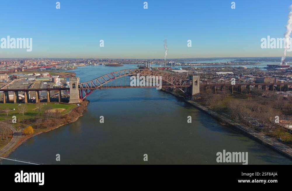 Beautiful Aerial View of Manhattan of the RFK - and Hell Gate Bridge ...