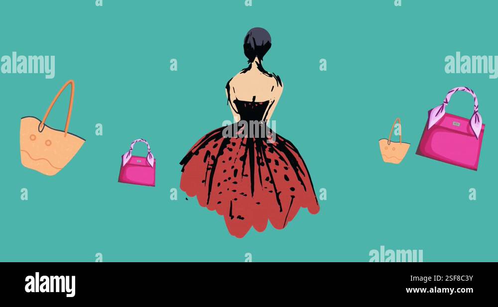 Animation of handbag icons and model on green background Stock Video ...