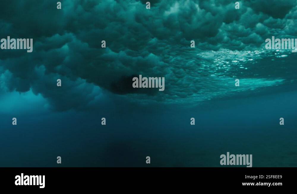 Man surfer falls into the water. Underwater view of the person falling ...