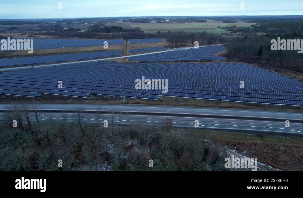 Solar Cell Park and Highway Cloudy Day, Infrastructure in Nordic ...
