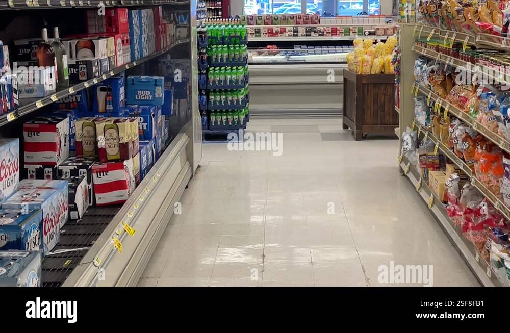 Ingles retail grocery store interior tilt up on beer aisle Stock Video ...