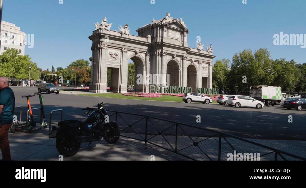 Lateral View Of Neoclassical Gate Puerta de Alcala In Plaza de la Stock ...