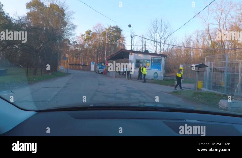 Driver drives car on road. High speed control hand moves steering wheel ...