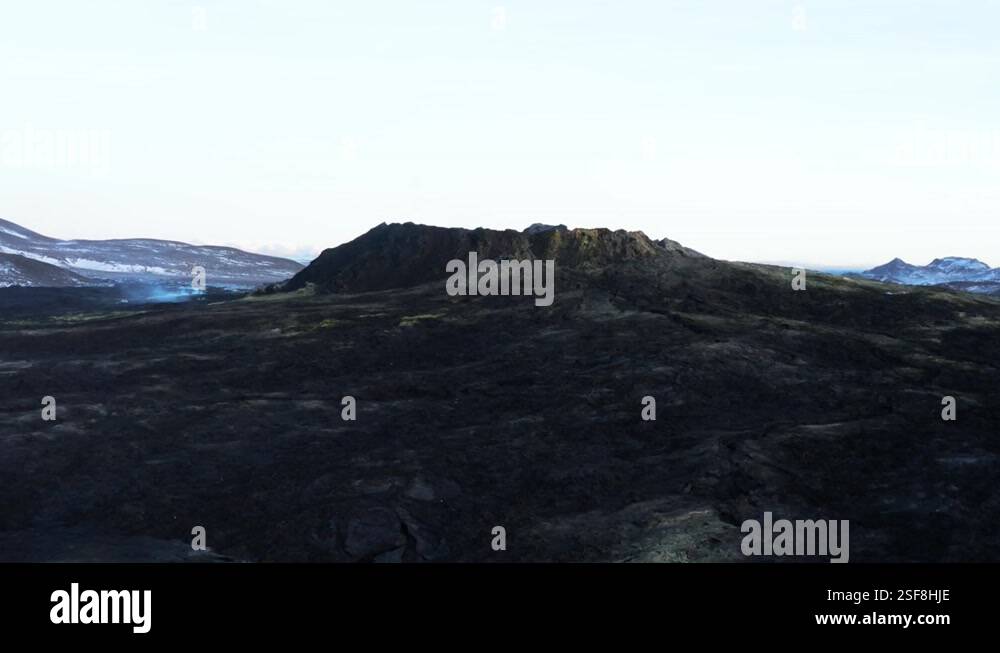 Black basalt solid lava field at inactive Fagradalsfjall volcano ...