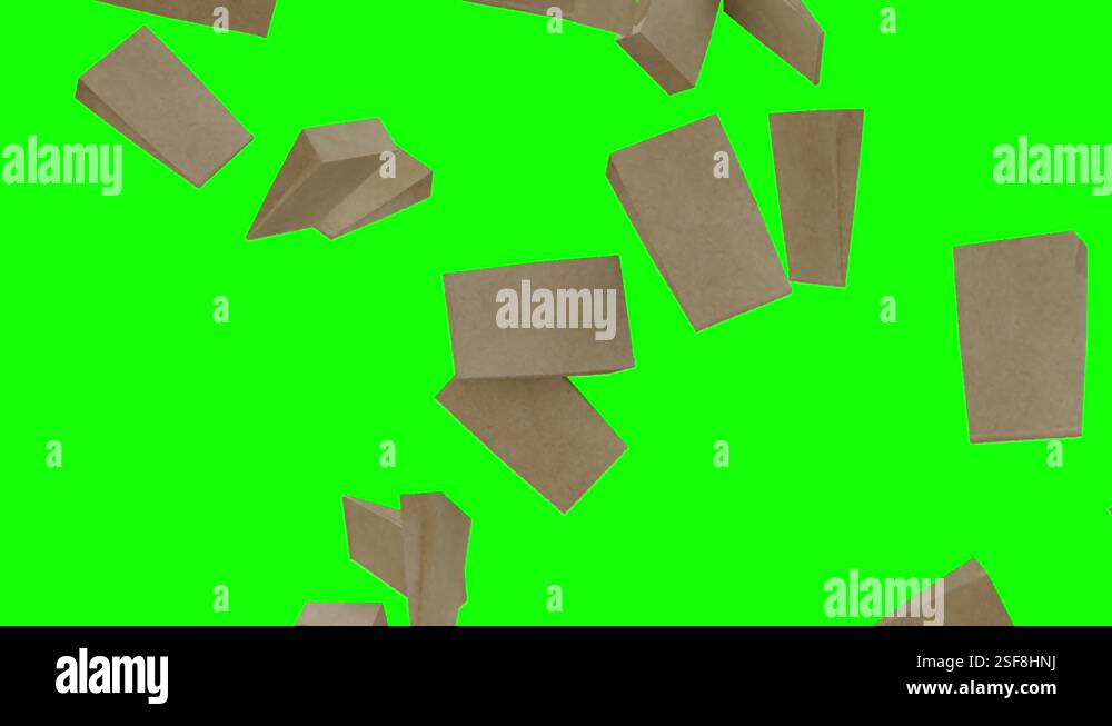 Take Away Delivery Bags Falling On Green Screen With Alpha Matte Stock ...
