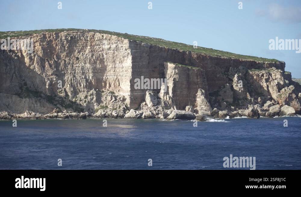 Steep Limestone Island Shore in Mediterranean Sea near Malta Stock ...