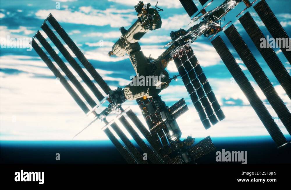 International space station on orbit of Earth planet Elements furnished ...