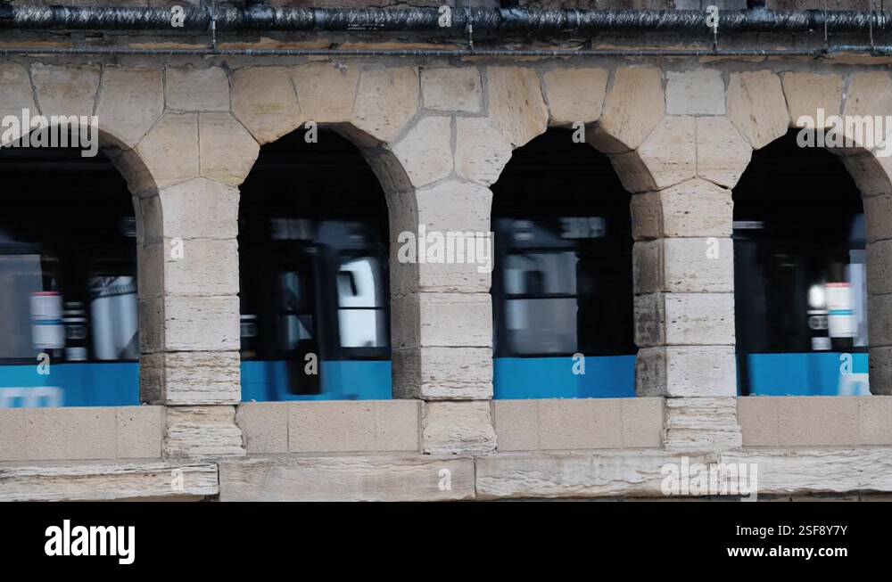 Light rail Metro in St. Louis travels through Eads Bridge Tunnel ...