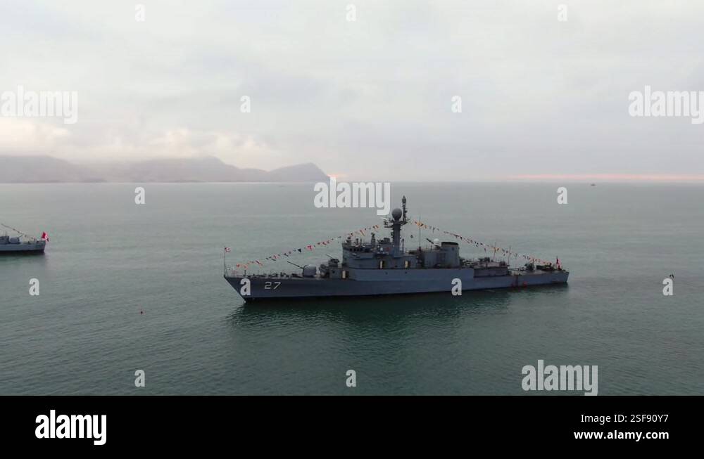 Fleet Of Peruvian Navy Ships In The Sea With BAP Ferre (CM-27) In Focus ...
