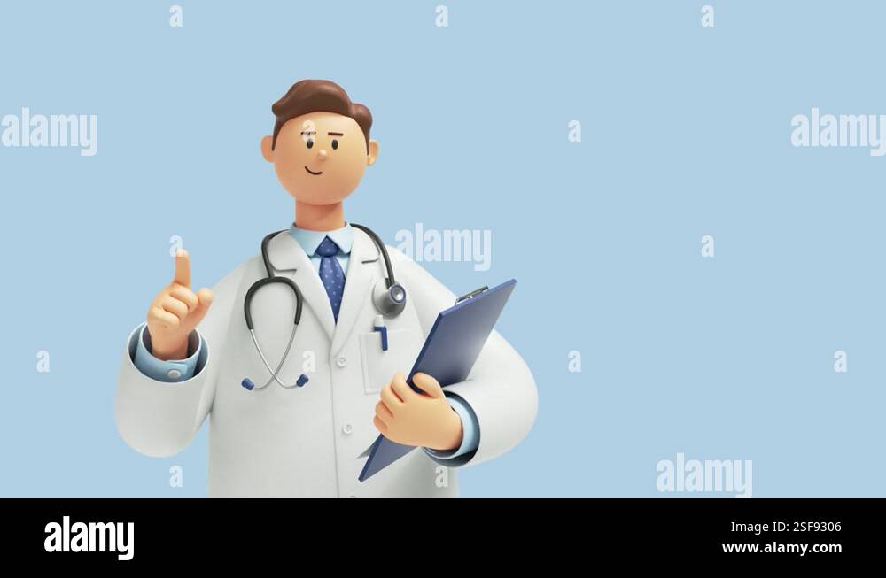 3d animation. Doctor cartoon character with stethoscope and clipboard ...