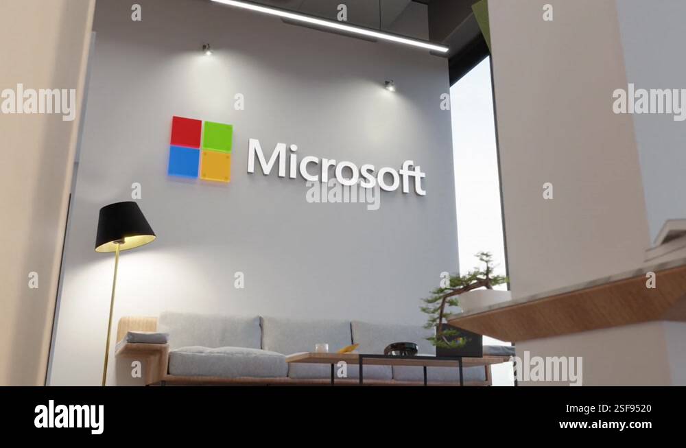 3D CGI Hyperlapse Animation of Microsoft Logo in Corporate Office ...