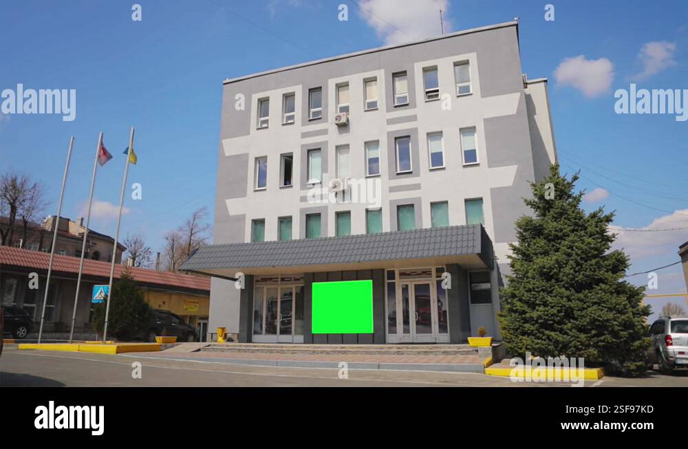 An office building with a green screen area for inserting your ...