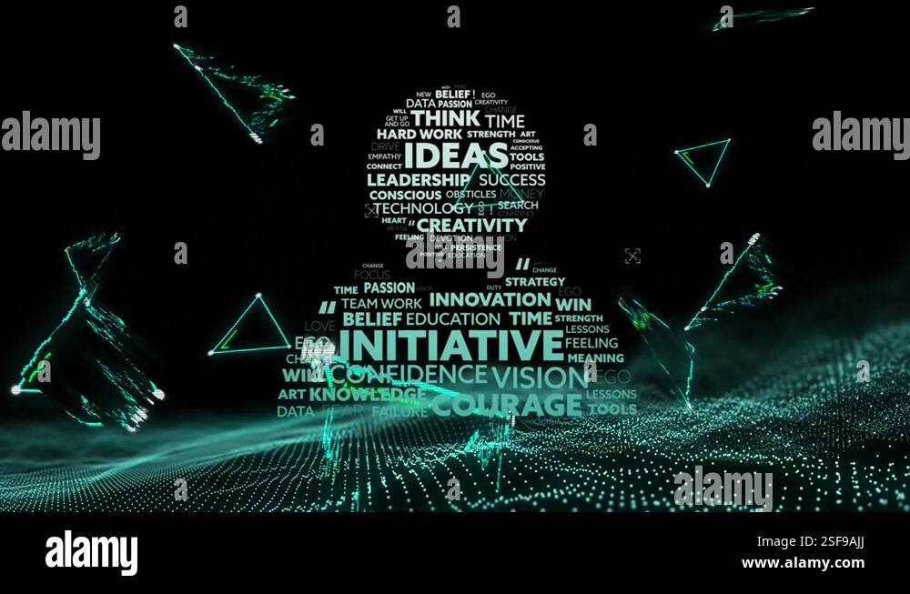 Animation of triangles and human made of business texts over moving ...