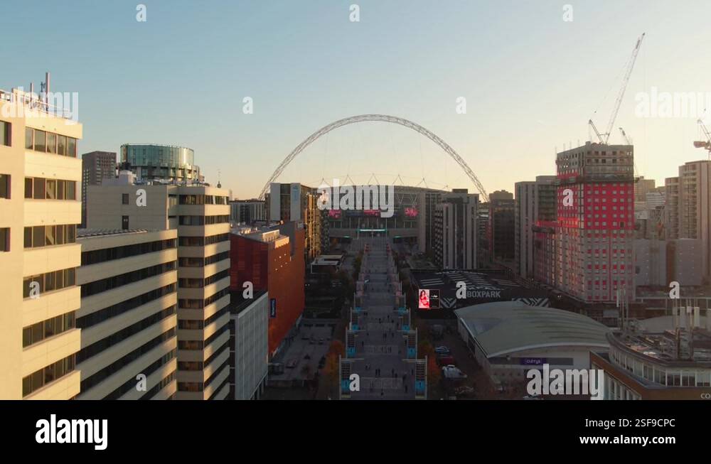 Wembley stadium entrance, London. Aerial rising Stock Video Footage - Alamy