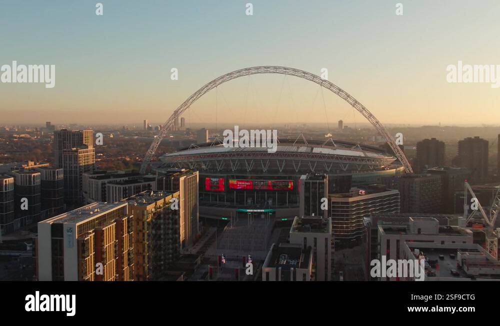 Wembley stadium arena in London. Aerial approach Stock Video Footage ...