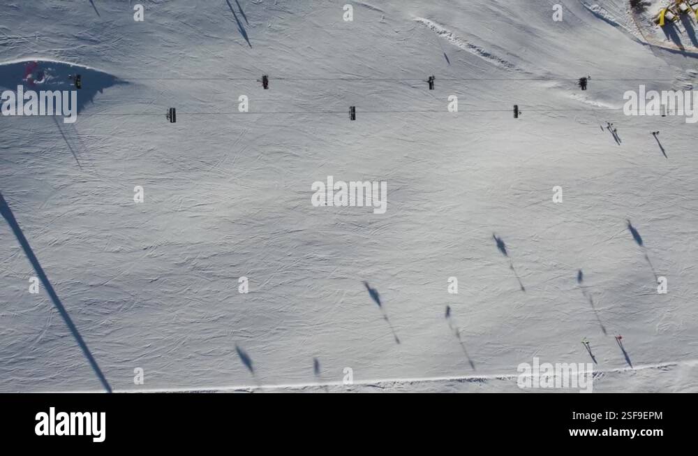 Ski Lift from above with drone in the Dolomites, Alpe di Siusi Stock ...