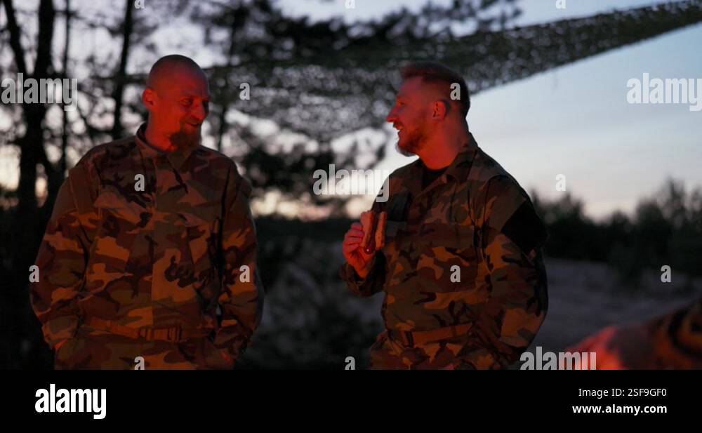 The military set up camp at night in the training areas, lit a campfire ...